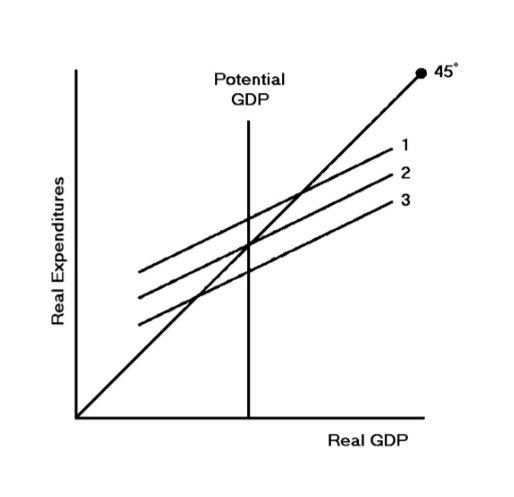 Solved 45 Potential GDP w N 3 Real Expenditures Real GDP | Chegg.com