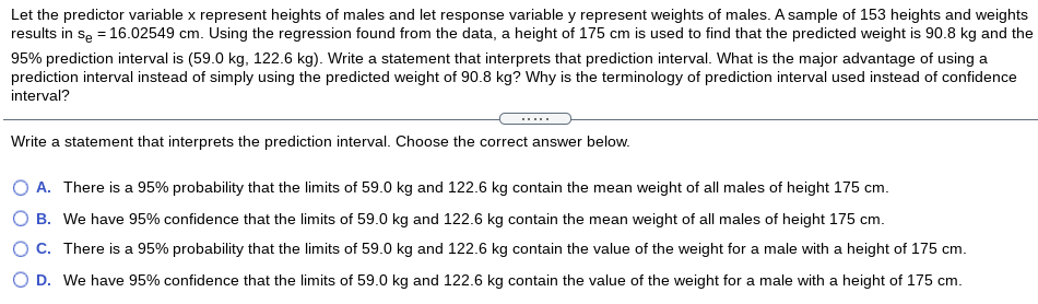 Solved Let The Predictor Variable X Represent Heights Of 
