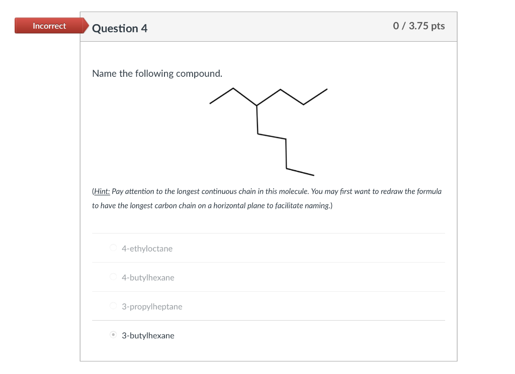 Solved Incorrect 0 / 3.75 pts Question 4 Name the following | Chegg.com