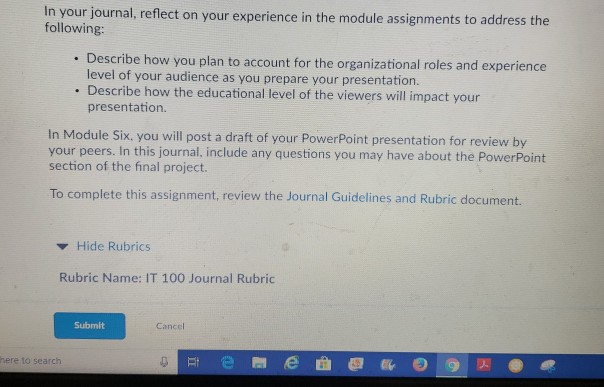 Solved n your journal, reflect on your experience in the | Chegg.com