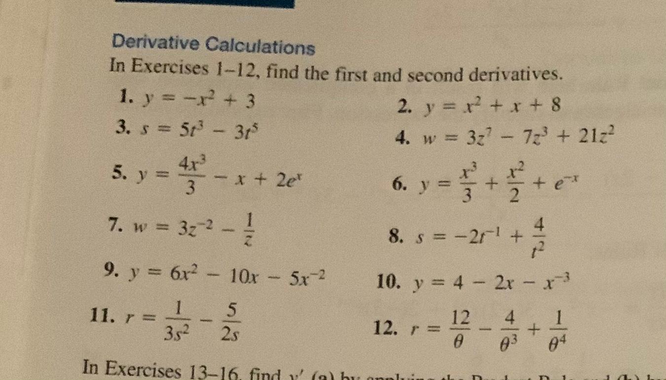 Solved Derivative Calculations In Exercises 1-12, find the | Chegg.com