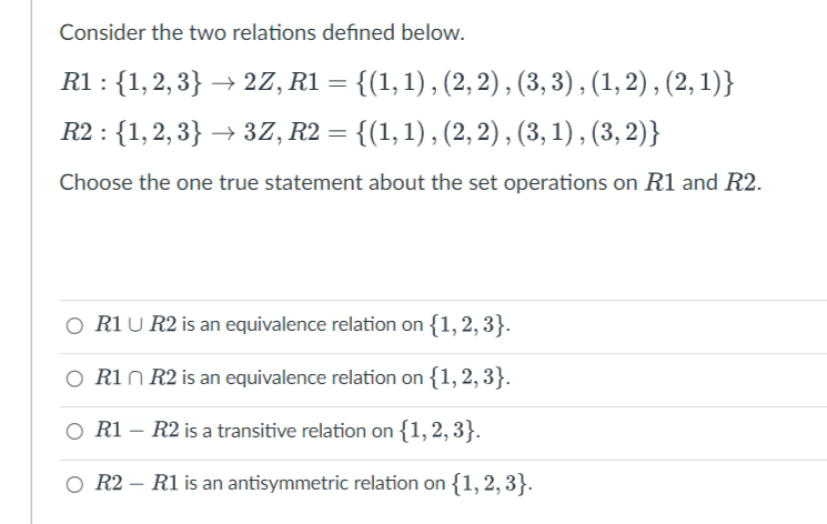 Solved Consider the two relations defined below. | Chegg.com