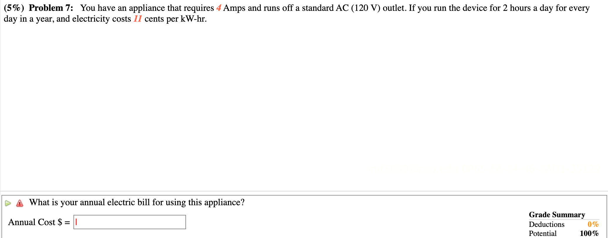 Solved 5\%) Problem 7: You have an appliance that requires | Chegg.com