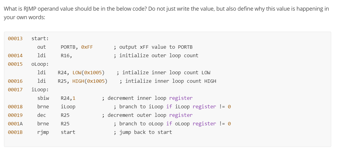 Solved What is RJMP operand value should be in the below | Chegg.com