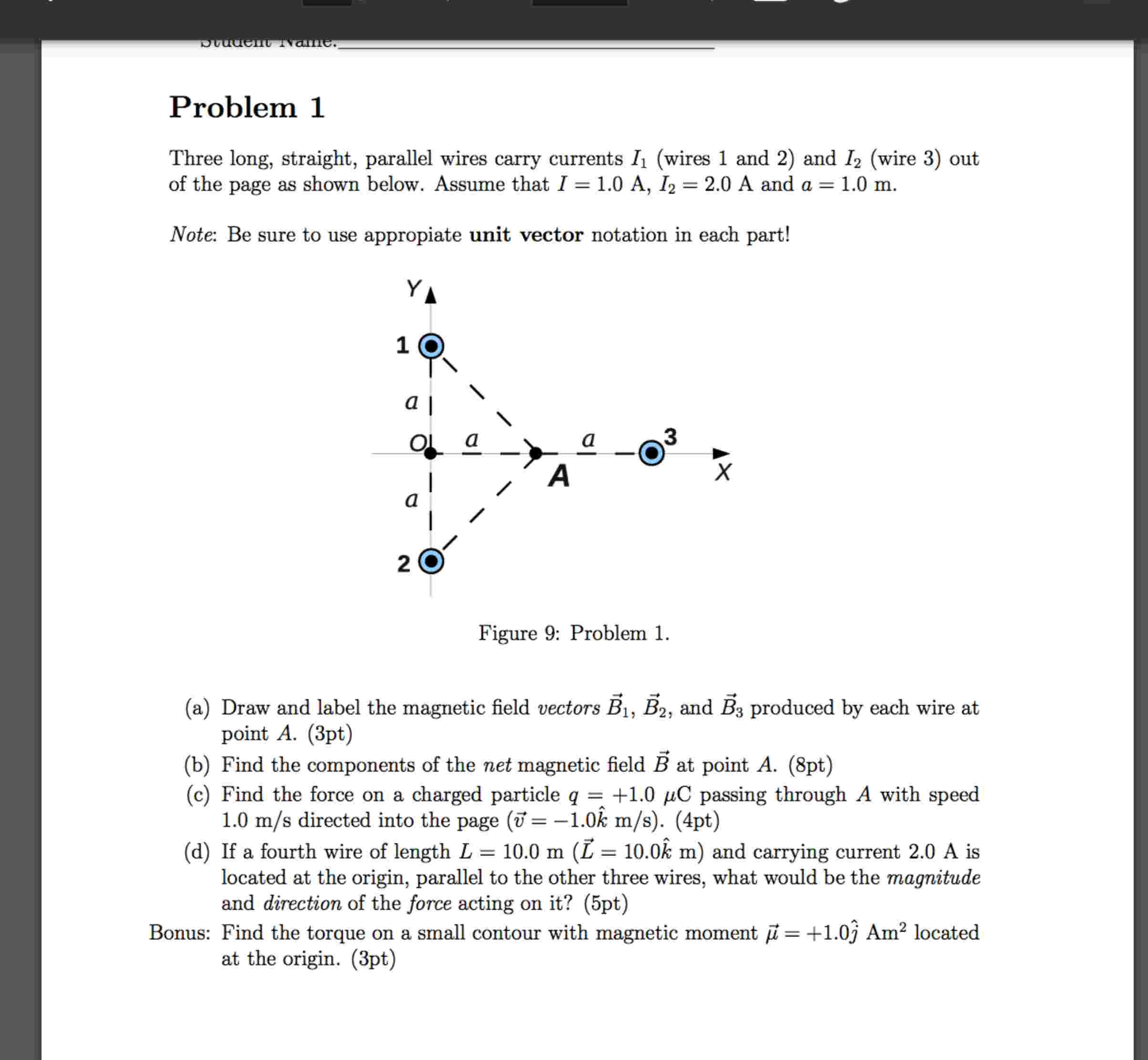 Solved by an EXPERT Problem 1Three long, straight, parallel wires carry ...