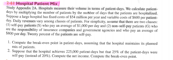 Solved 2-6Hospital Patient Mix Study Appendix 2A. Hospitals | Chegg.com