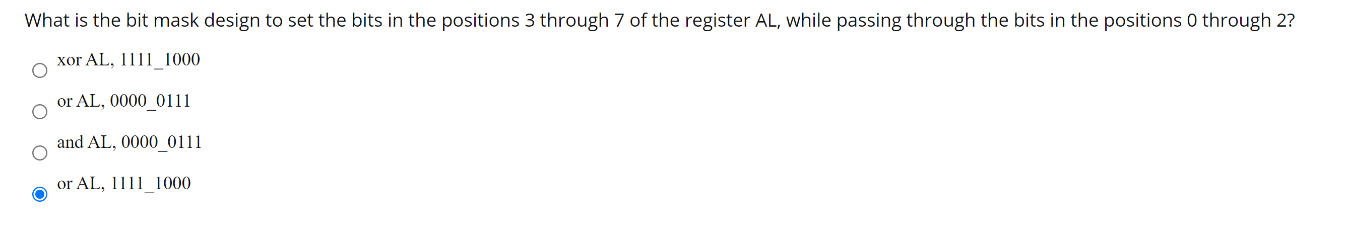 Solved If AL contains binary 1000 1111, which one will show | Chegg.com