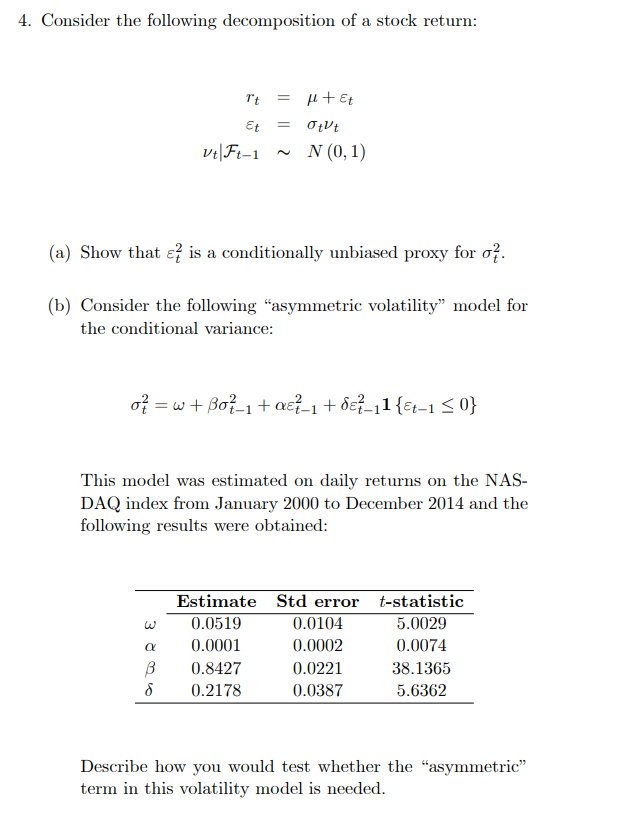 Solved 4. Consider the following decomposition of a stock | Chegg.com