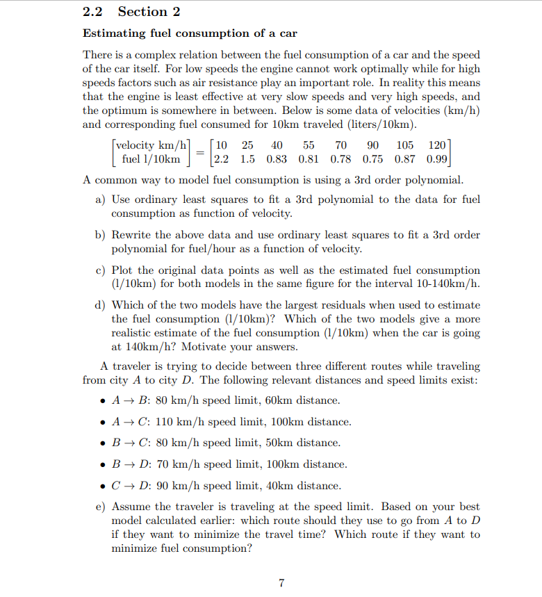 Solved 2.2 ﻿Section 2Estimating fuel consumption of a | Chegg.com