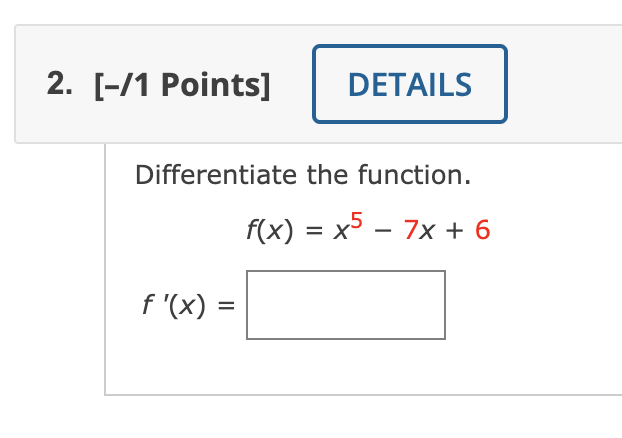 Solved 1. [-/1 Points] DETAILS Differentiate the function. | Chegg.com