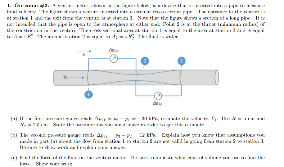Solved 1. Outcome #3. A venturi meter, shown in the figure | Chegg.com