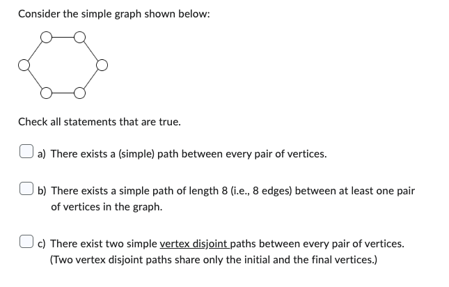 Solved Consider the simple graph shown below: Check all | Chegg.com