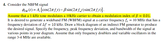 Solved 4. Consider the NBFM signal | Chegg.com