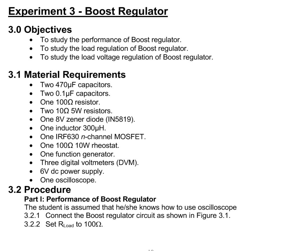 Experiment 3 - Boost Requlator 3.0 Objectives * * * | Chegg.com