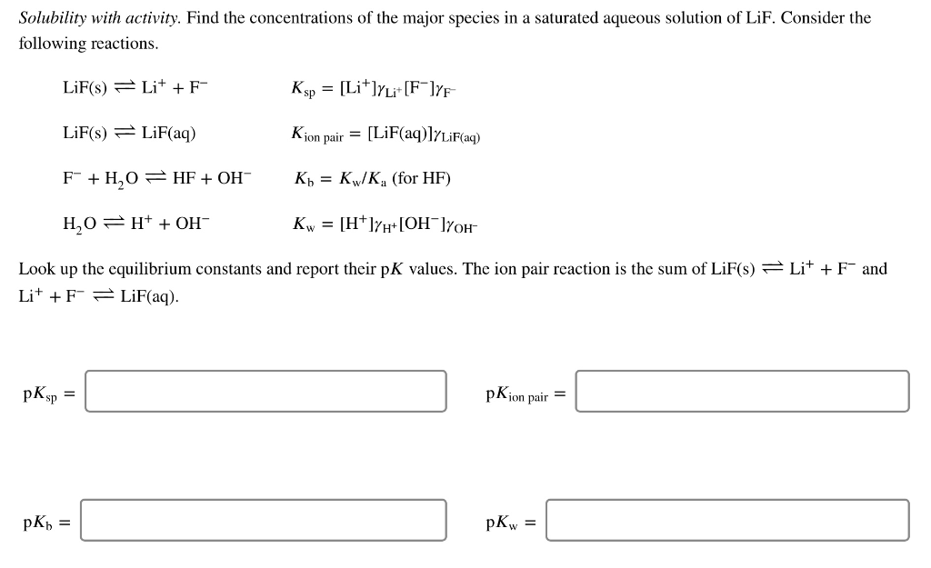 Solubility with activity. Find the concentrations of | Chegg.com
