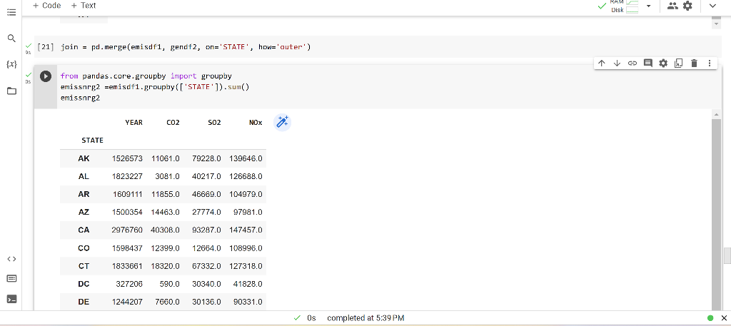 Create a barplot showing the 'SO2' for each state, | Chegg.com