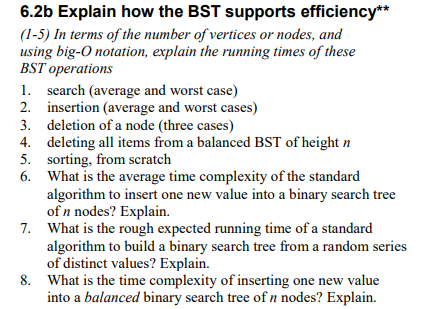 Solved 6.2b Explain how the BST supports efficiency** (1-5) | Chegg.com