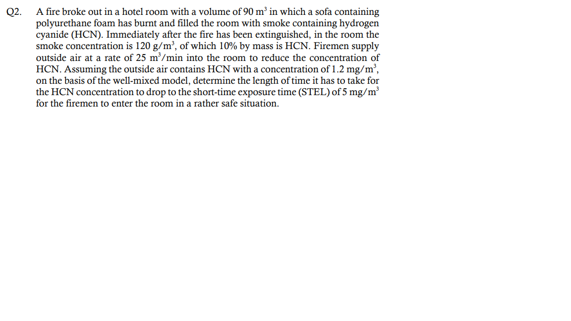 Solved 2. A fire broke out in a hotel room with a volume of | Chegg.com