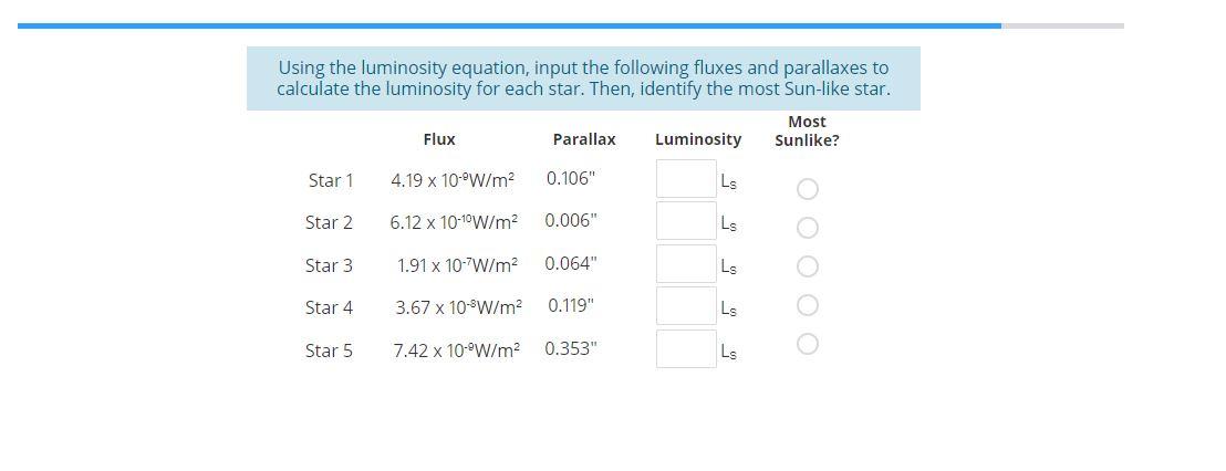 Solved Using the luminosity equation, input the following | Chegg.com