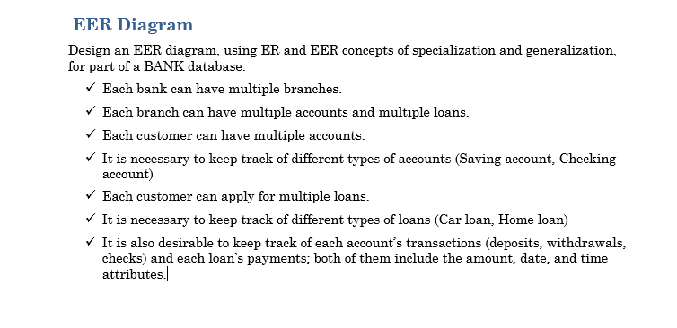 Solved EER Diagram Design an EER diagram, using ER and EER | Chegg.com