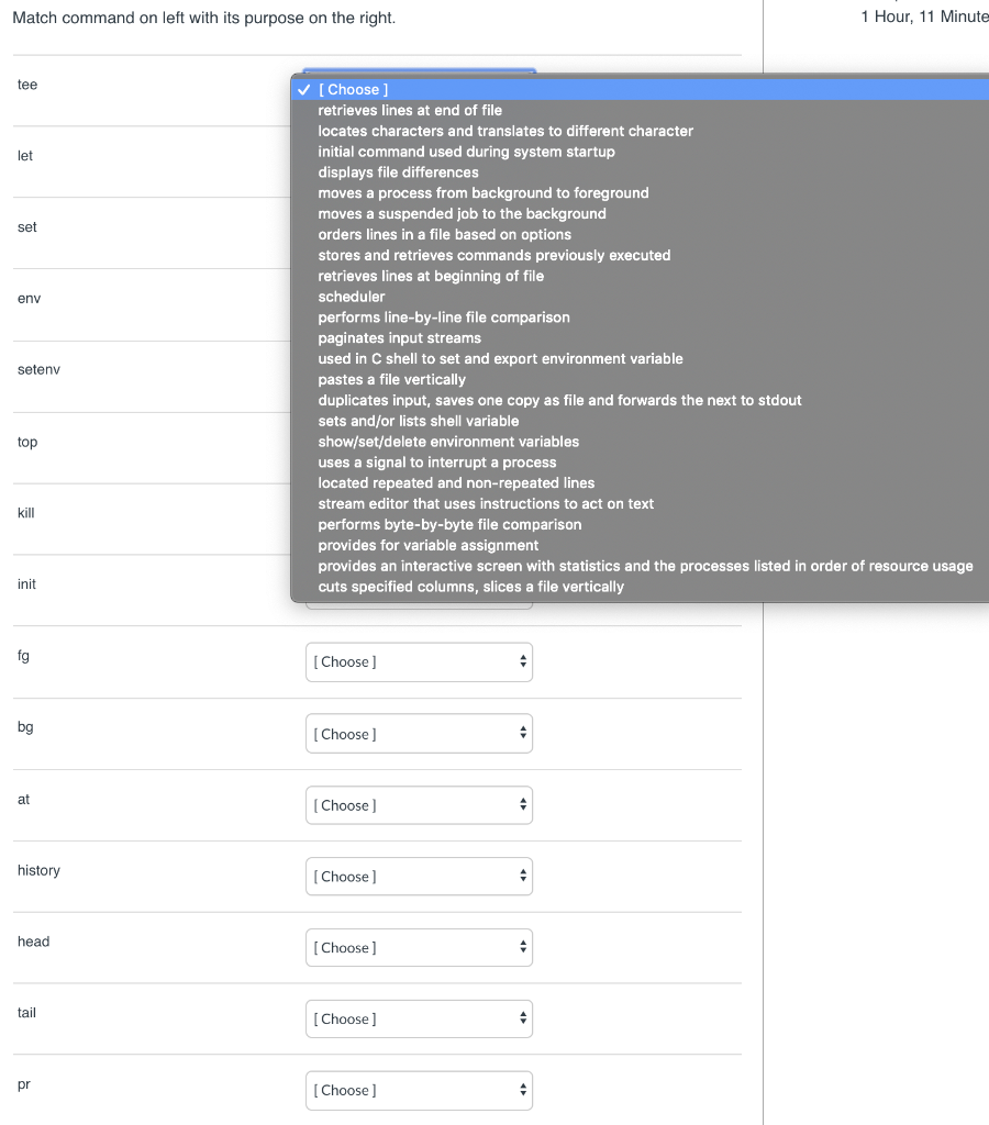 Match command on left with its purpose on the right. | Chegg.com