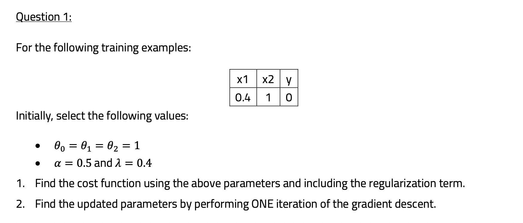Solved For the following training examples: Initially, | Chegg.com