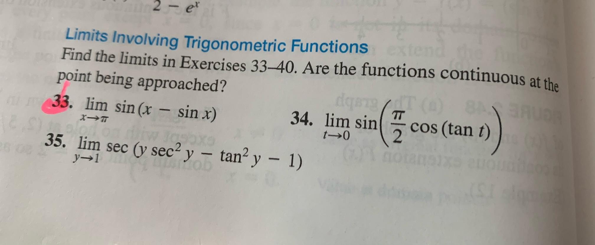 Solved 2 et Limits involving Trigonometric Functions Find | Chegg.com