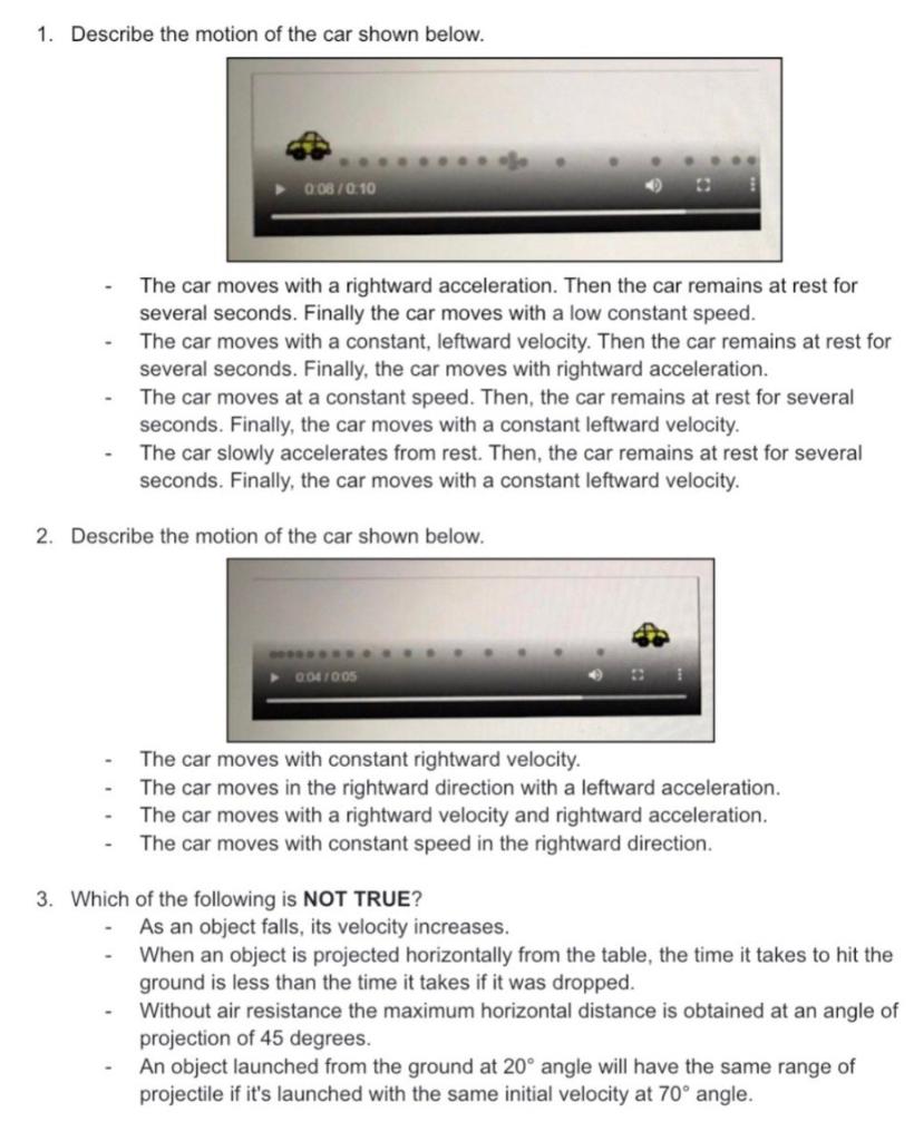 1. Describe the motion of the car shown below. | Chegg.com