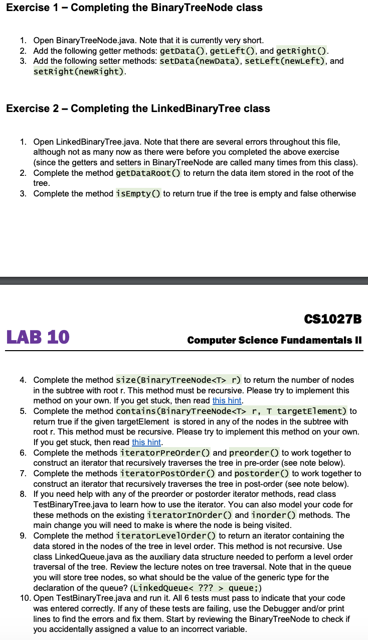 Solved BinaryTreeNode.java /** * BinaryTreeNode | Chegg.com