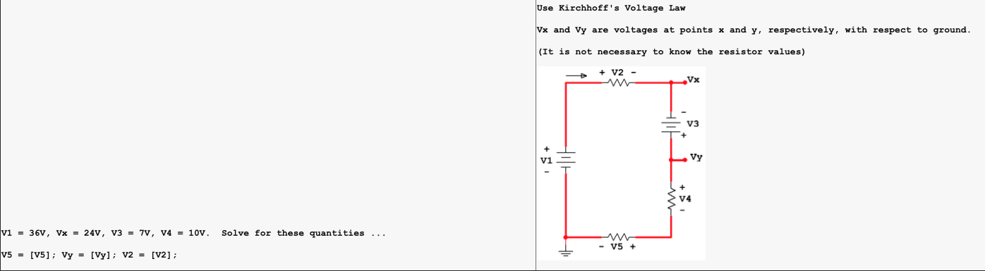 Solved Use Kirchhoff's Voltage Law Vx and Vy are voltages at | Chegg.com