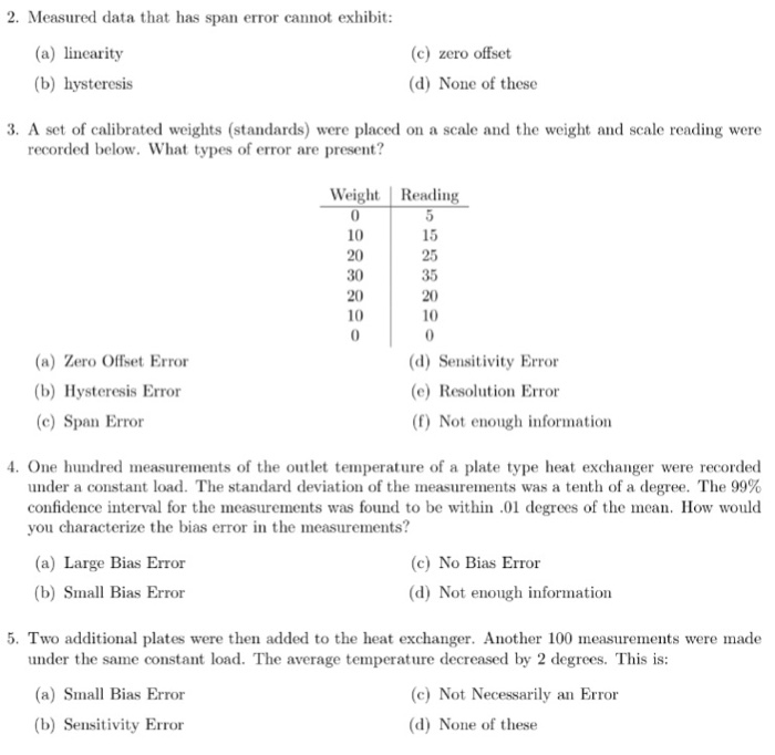 Solved Measured data that has span error cannot exhibit: A | Chegg.com