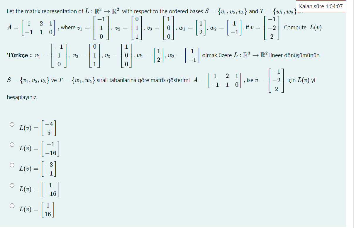 Let the matrix representation of L:R3→R2 with respect | Chegg.com