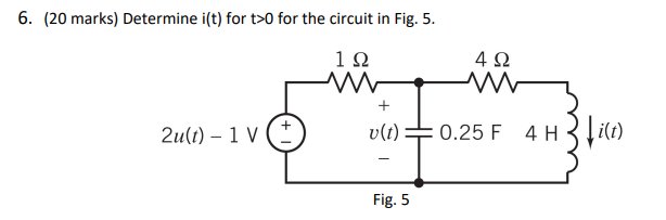 Solved 6. (20 marks) Determine i(t) for t>0 for the circuit | Chegg.com