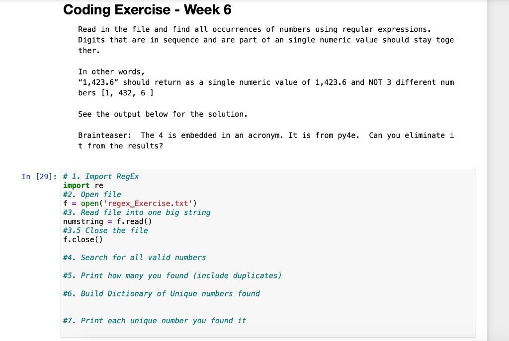 Solved Coding Exercise - Week 6 Read in the file and find | Chegg.com