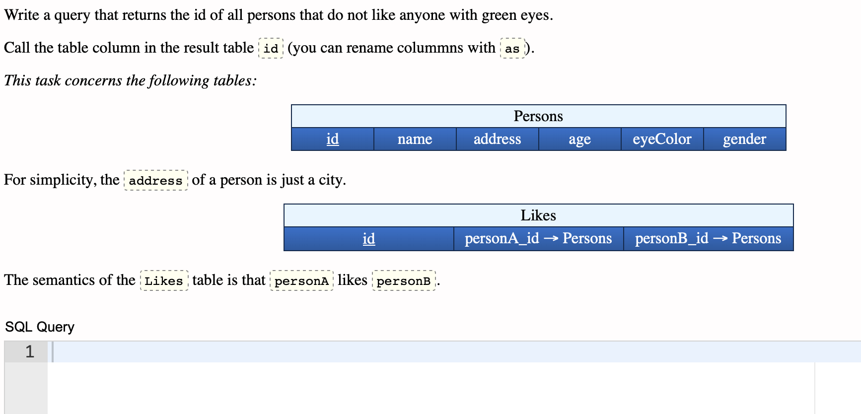 Solved Write a query that returns the id of all persons that | Chegg.com