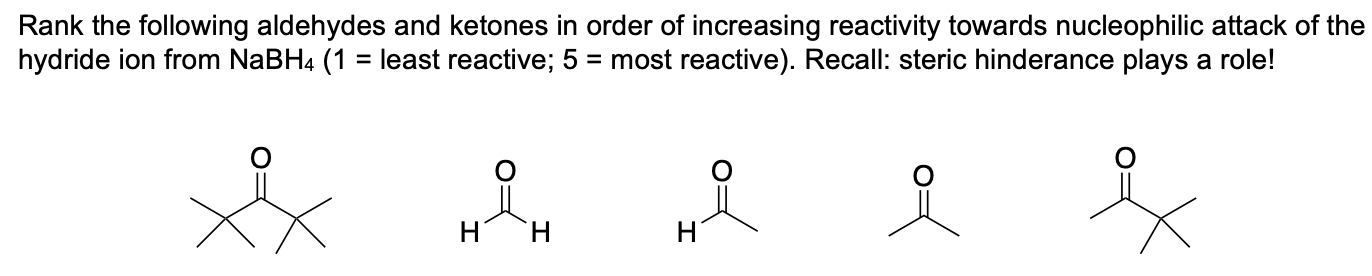 Solved Rank the following aldehydes and ketones in order of | Chegg.com