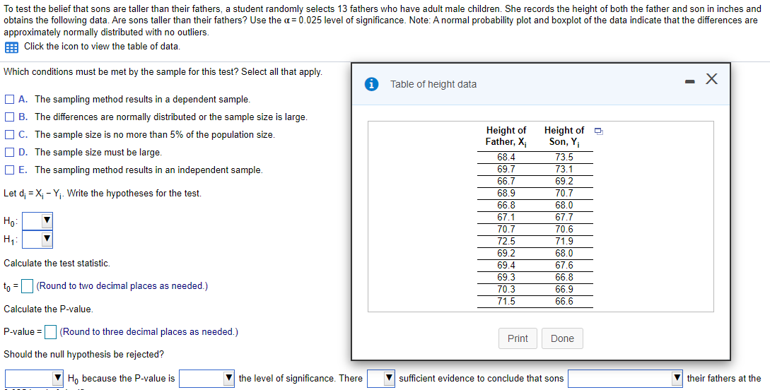 Solved drop down menu options: do not reject or reject - | Chegg.com