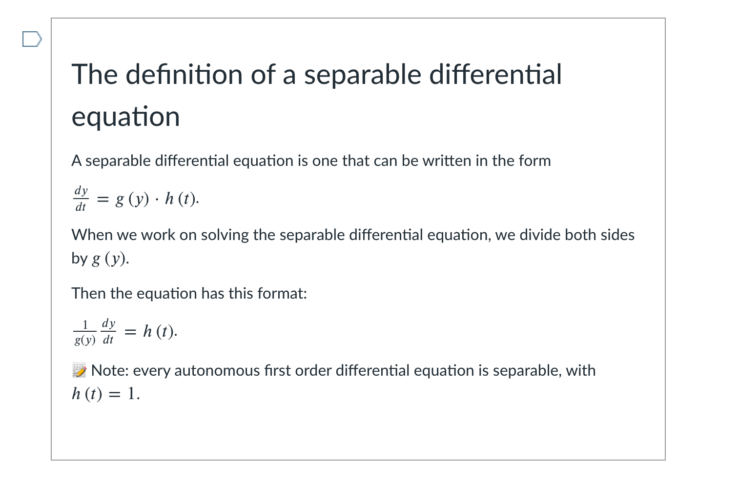 Solved The definition of a separable differential equation A | Chegg.com