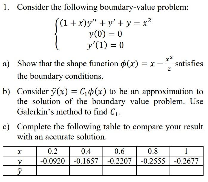 Solved 72 1. Consider the following boundary-value problem: | Chegg.com