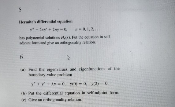 Solved Hermite's differential equation y" - 2xy' + 2ny - 0, | Chegg.com