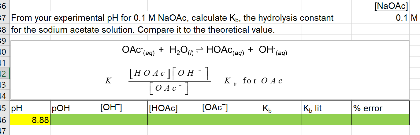 Solved [NaOAc] 0.1 M OACT 6 7 From your experimental pH for | Chegg.com