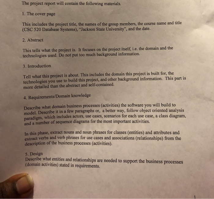 The project report will contain the following | Chegg.com