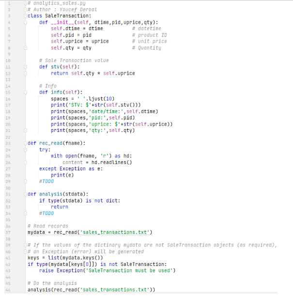 Solved The program analytics_sales.py, given below, is used | Chegg.com