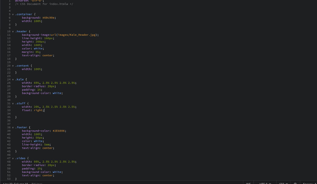 Solved 2CSS Document for index.htmlw 5 .container { | Chegg.com