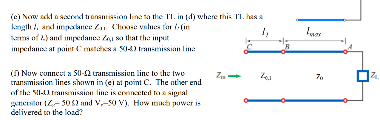 (e) Now add a second transmission line to the TL in | Chegg.com