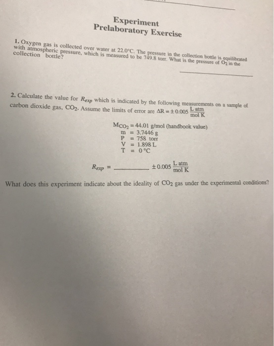 Solved Experiment Prelaboratory Exercise with atmospheric | Chegg.com