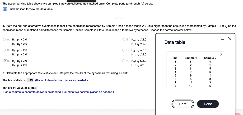Solved The accompanying table shows two samples that were | Chegg.com