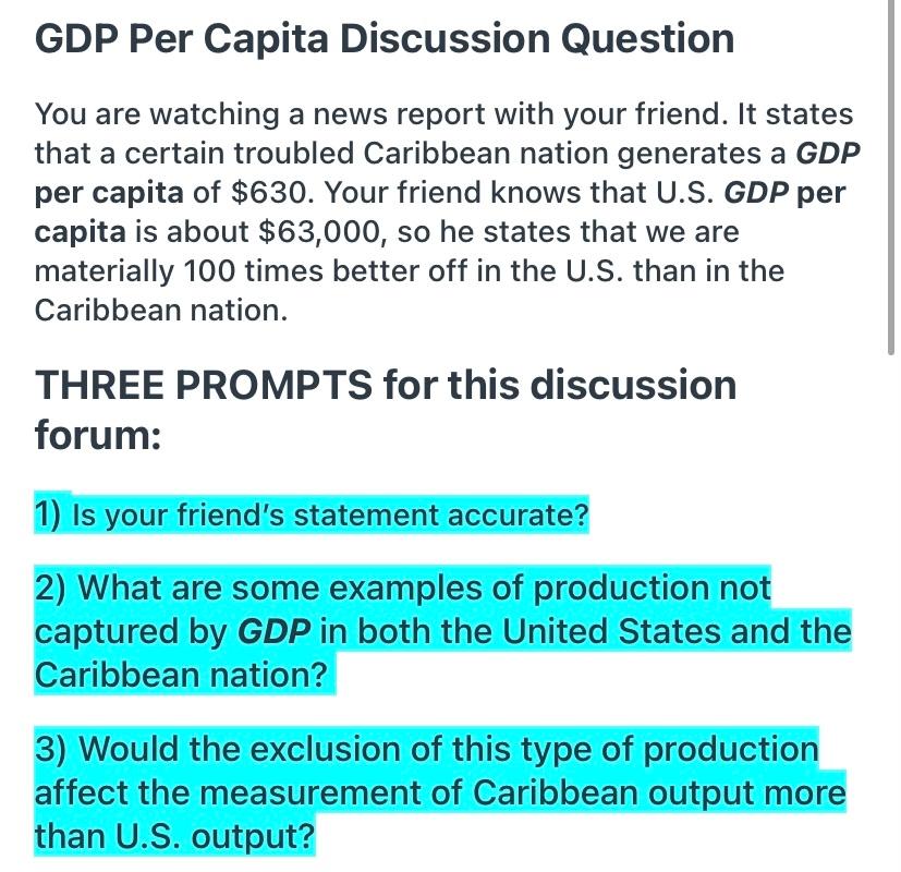 Solved GDP Per Capita Discussion Question You are watching a | Chegg.com
