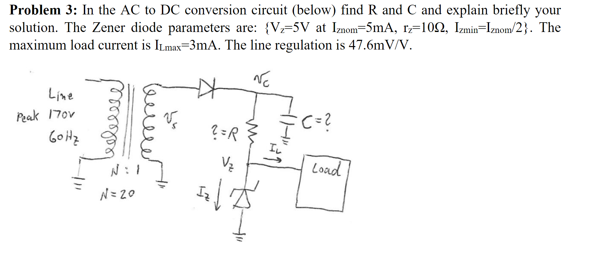 Solved Problem 3: In the AC to DC conversion circuit (below) | Chegg.com
