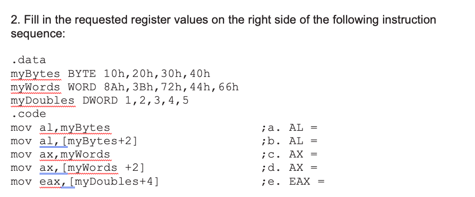 Solved 2. Fill in the requested register values on the right | Chegg.com